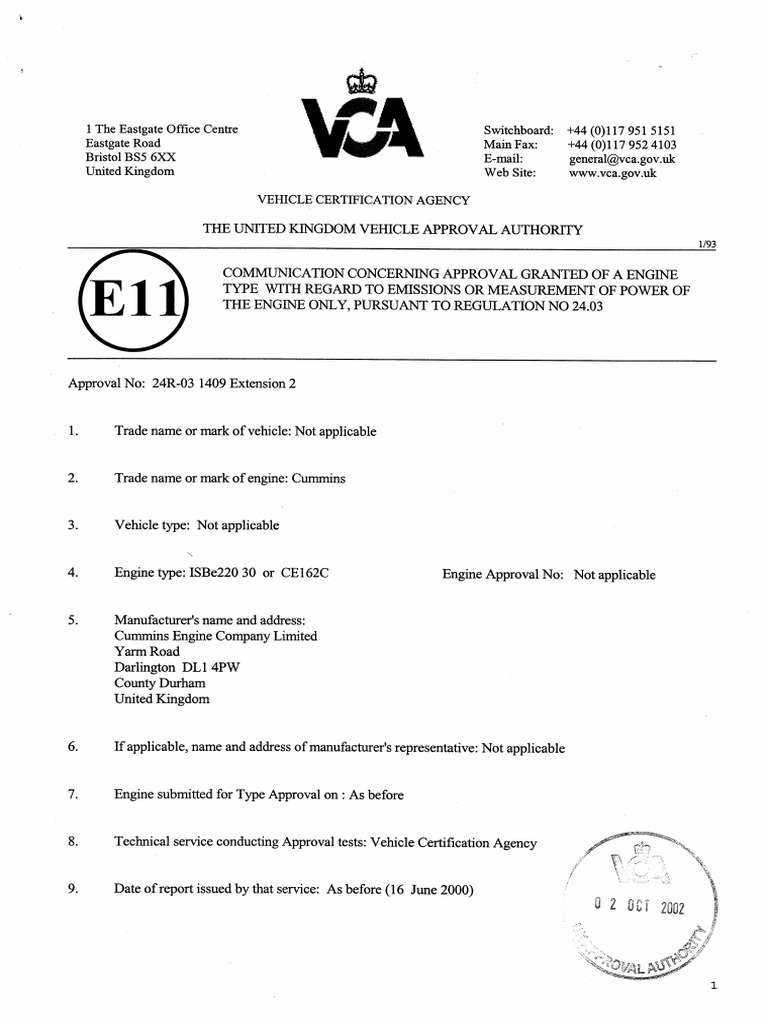 Power and Smoke Cummins ISBe220 According To ECE R24 | PDF