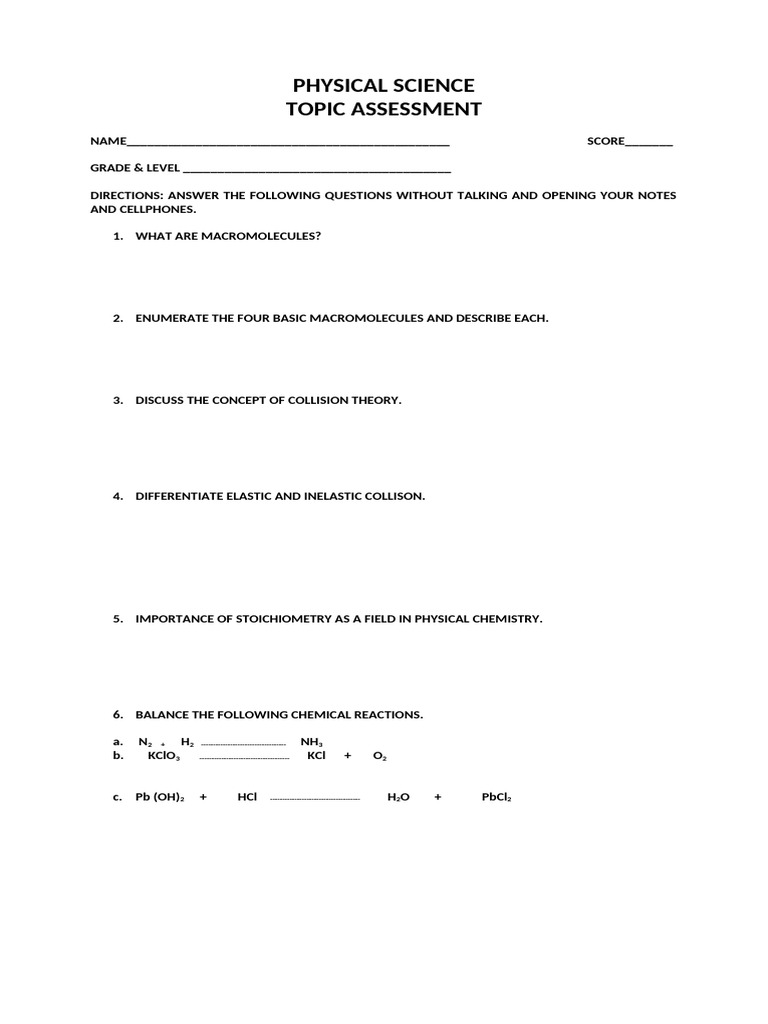 Physical Science Exam | PDF | Business
