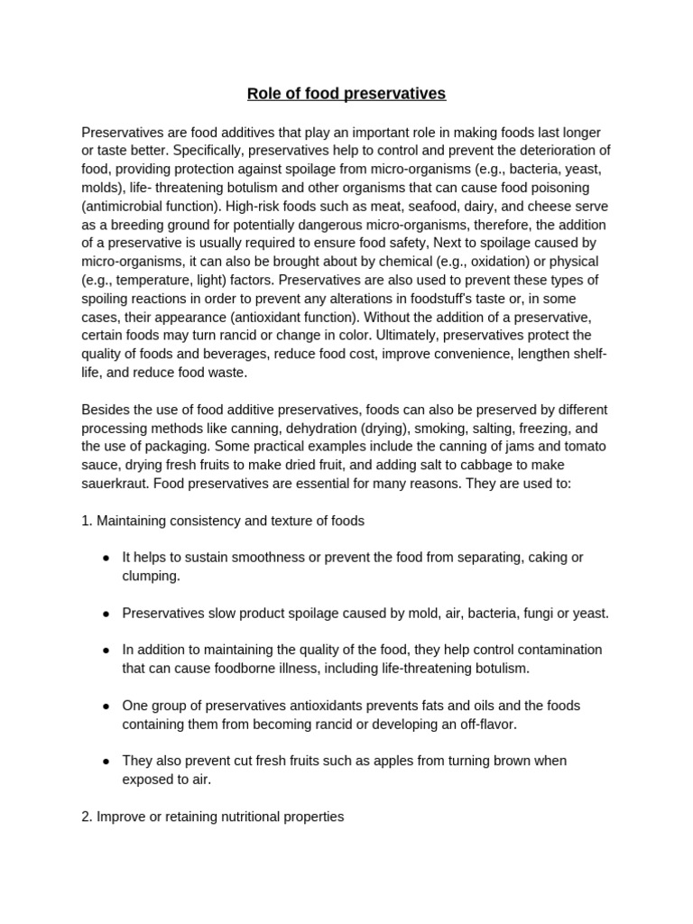 Role of Food Preservatives | PDF | Food Preservation | Foods