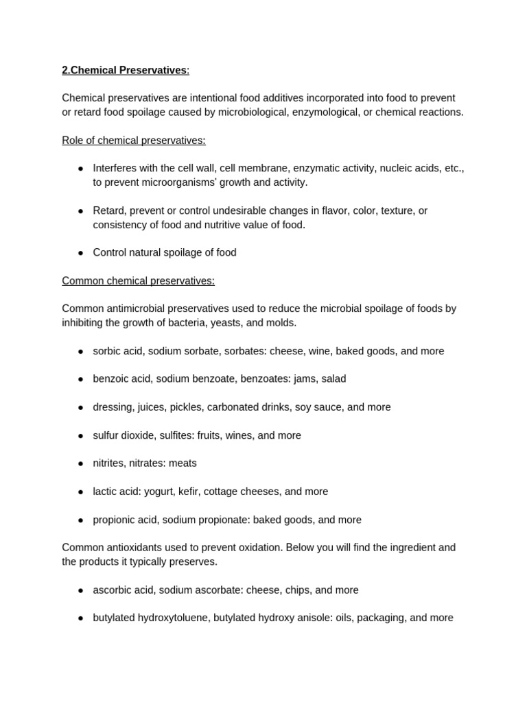 Chemical Preservatives | PDF