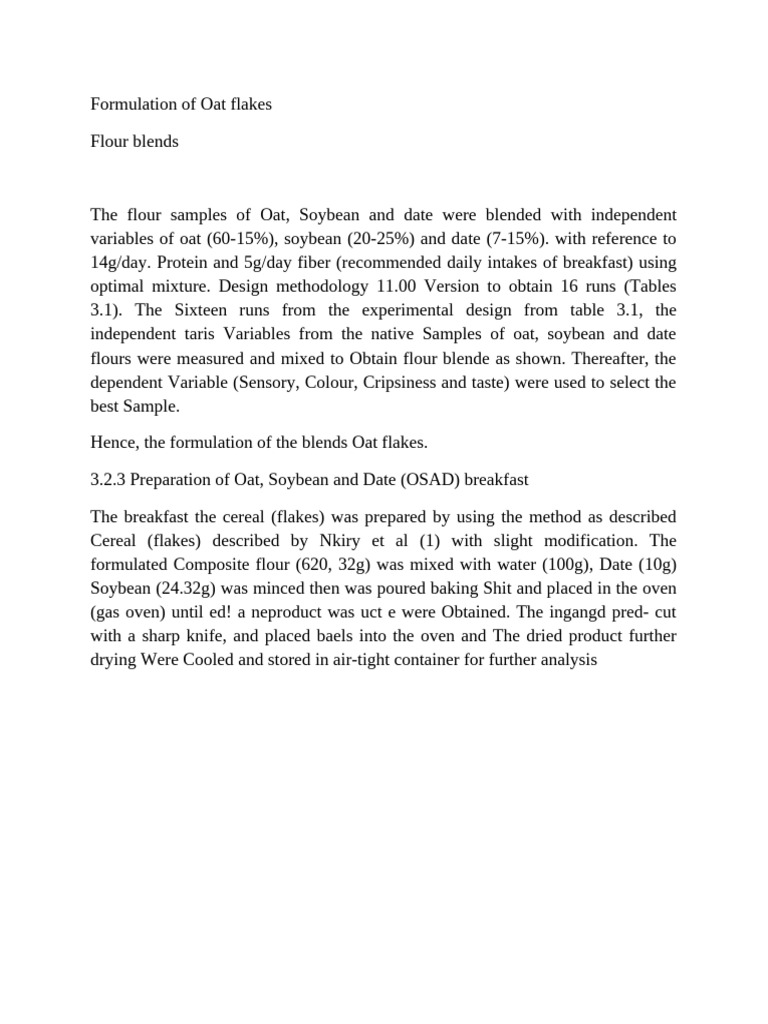 Oat Flake Formulation and Preparation | PDF | Wellness