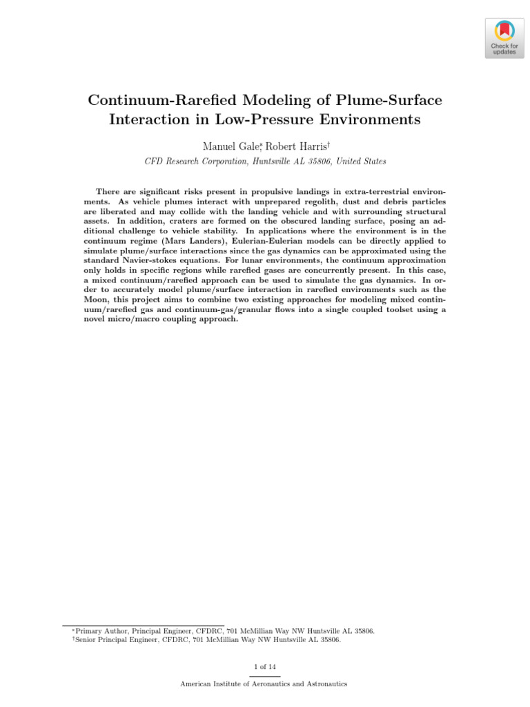 2021 Continuum Rarefied Modeling of Plume Surface Interaction in Low Pressure Environments | PDF ...