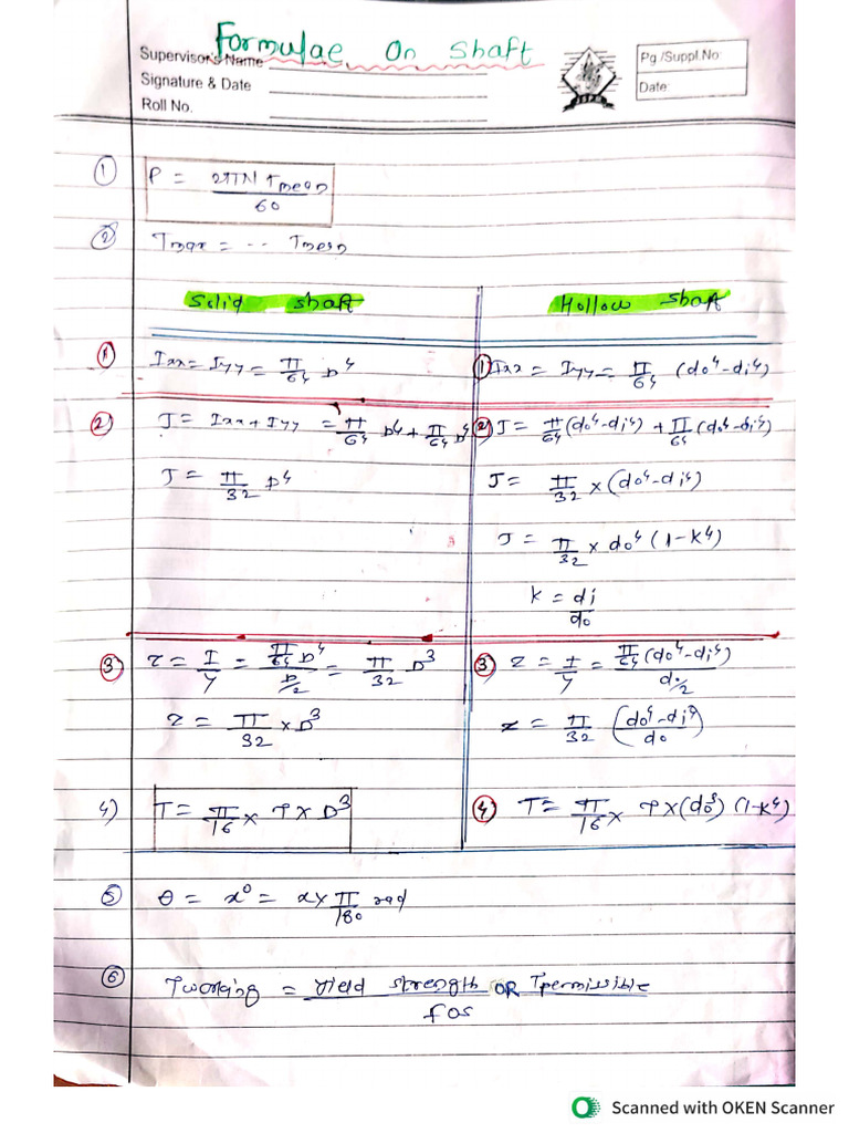 Elements of Machine Design All Formulae | PDF