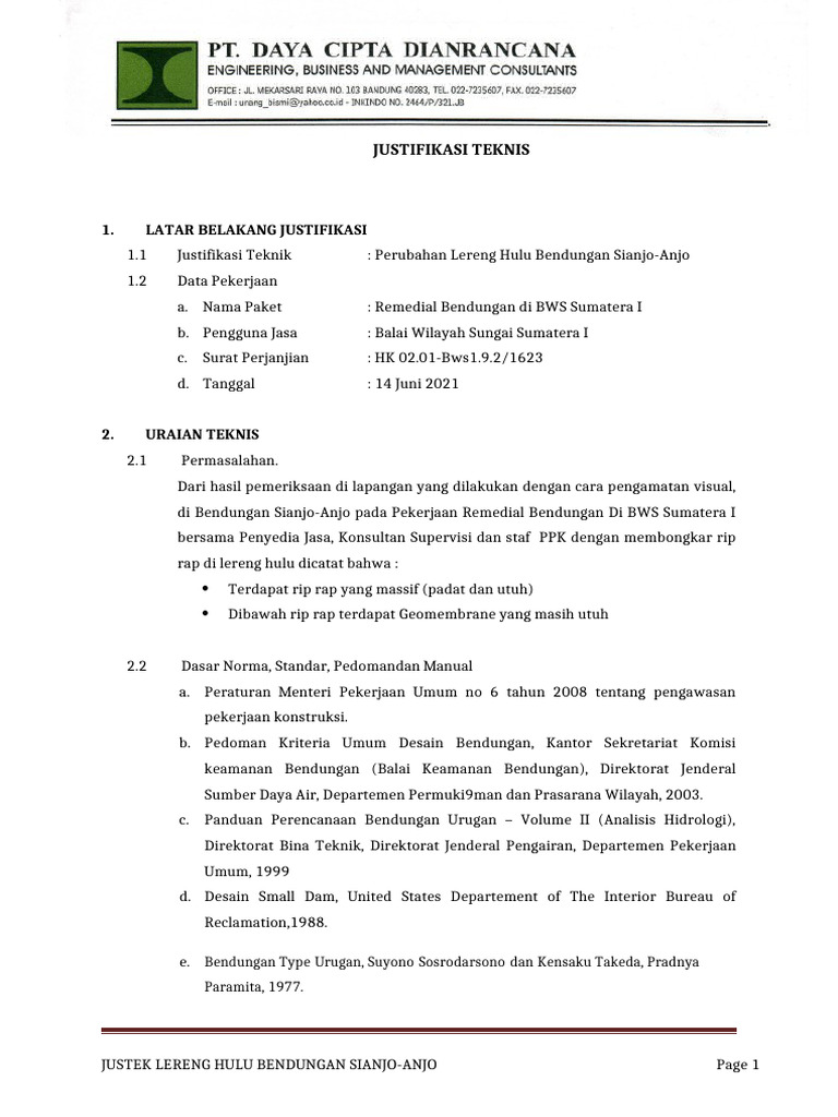 Justek Perubahan Lereng Hulu Bendungan Sianjo-Anjo - New | PDF