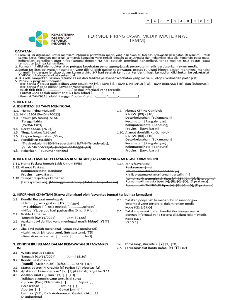 Form RMM Ny. Nina Mulyani Fix | PDF