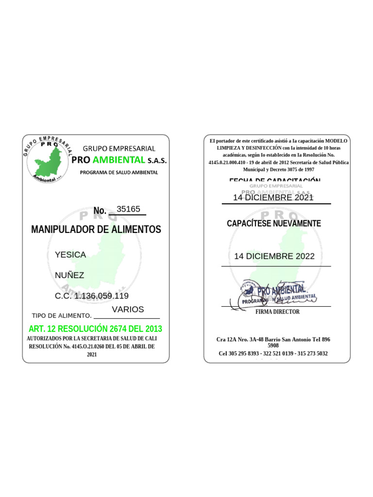 Carnet Manipulacion Nuevo | PDF