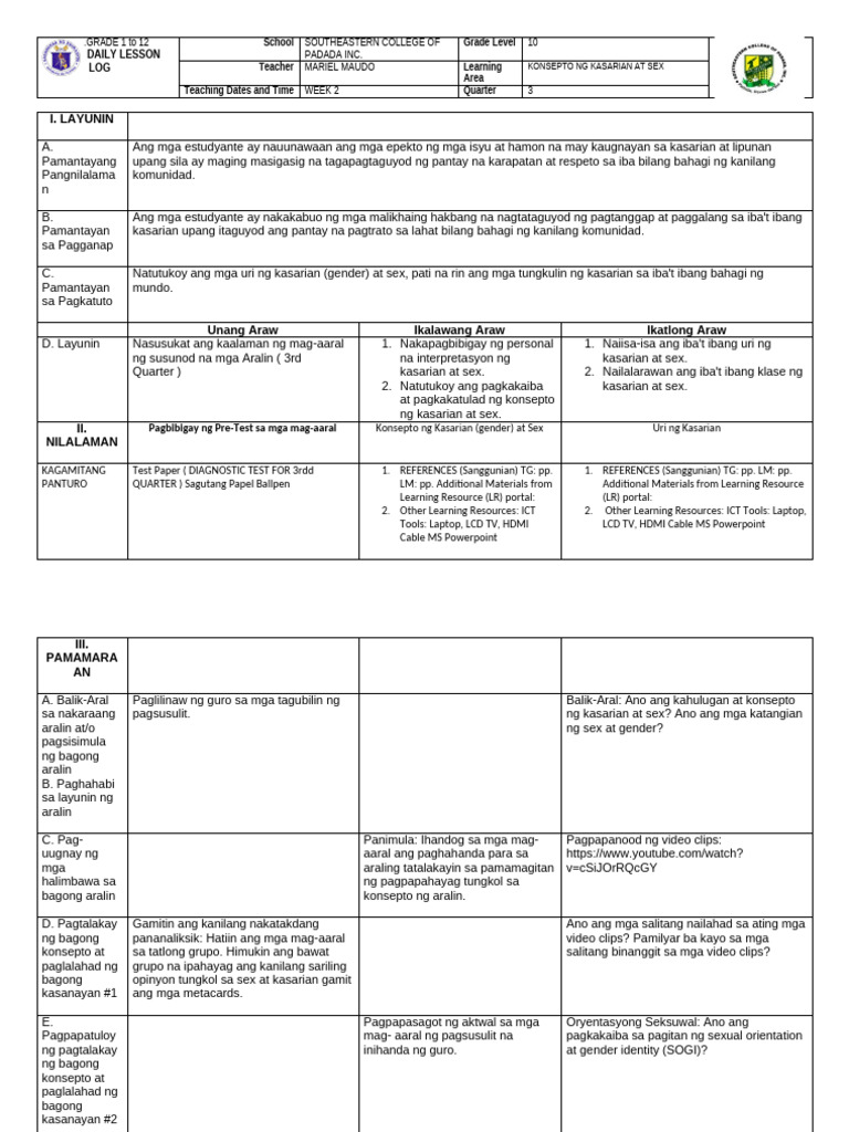 DLL - Q3 - Week 6 JHS Maudo | PDF