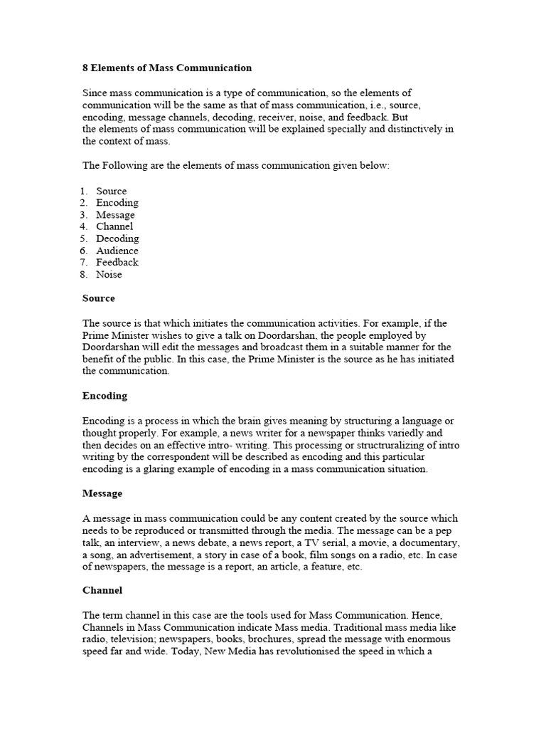 8 Elements of Mass Communication | PDF | Communication | Mass Media