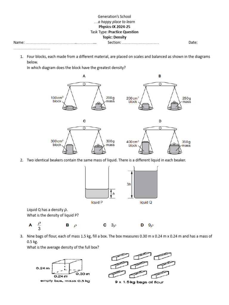Practice Questions Topic Density | PDF