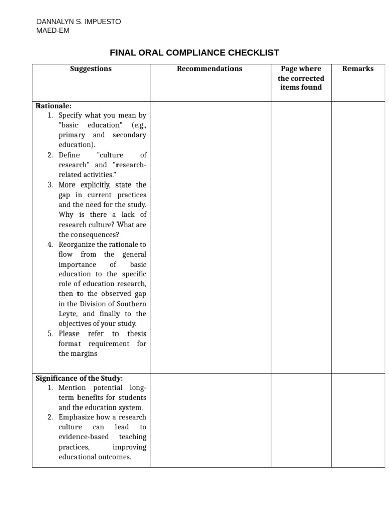 COMPLIANCE CHECKLIST | PDF | P Value | Sampling (Statistics)