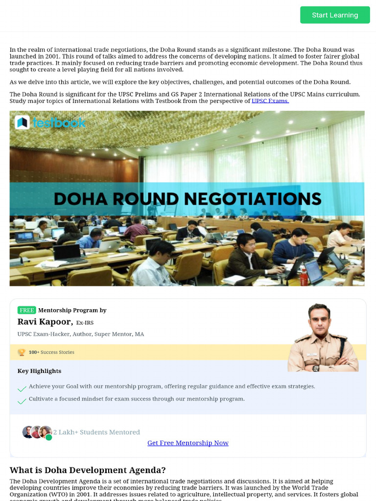 Doha Round - Objectives, Major Subjects For Negotiations & More | PDF