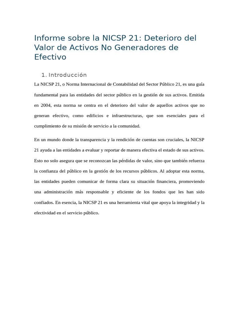 Informe Sobre La NICSP 21 | PDF | Contabilidad | Mercado (economía)