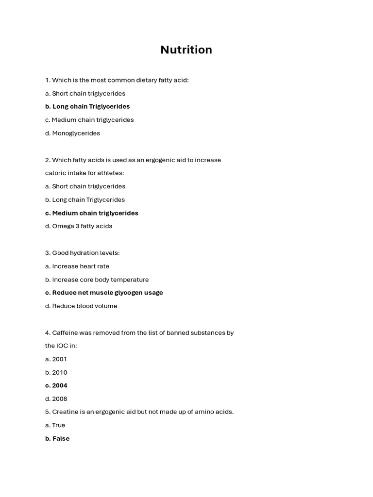 Nutrition Test Questions | PDF | Wellness