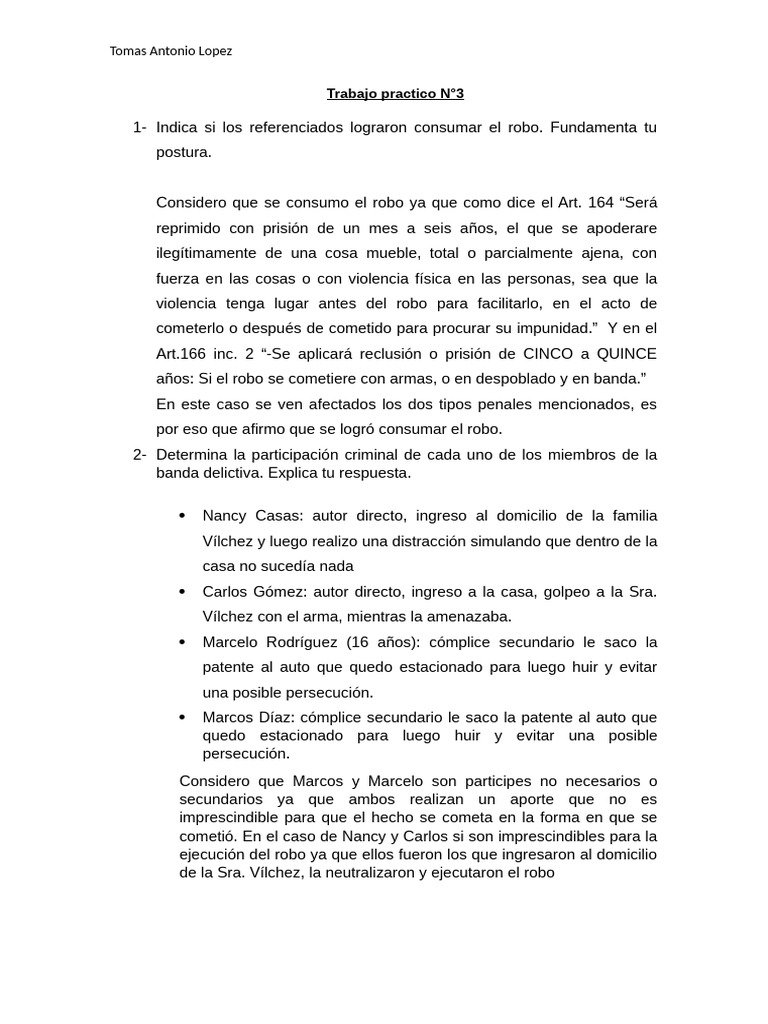 TP N°3 Penal | PDF | Robo | Agresión