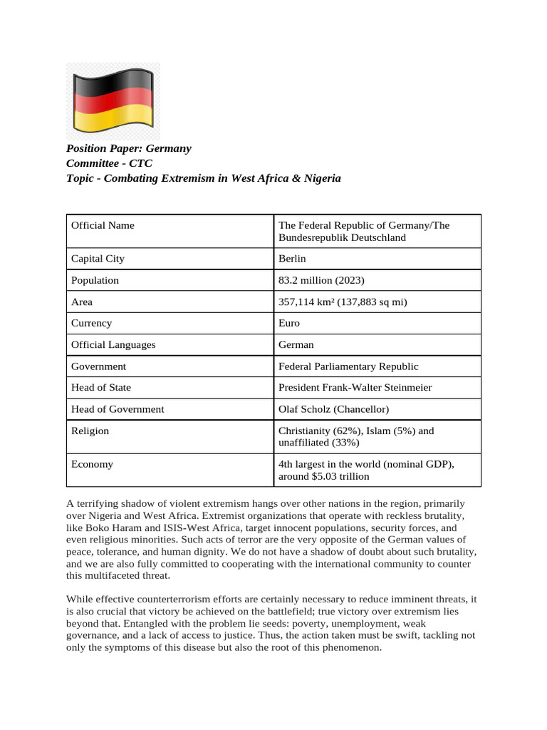 Position Paper (Germany) Hill Spring MUN | PDF | Germany | World Politics
