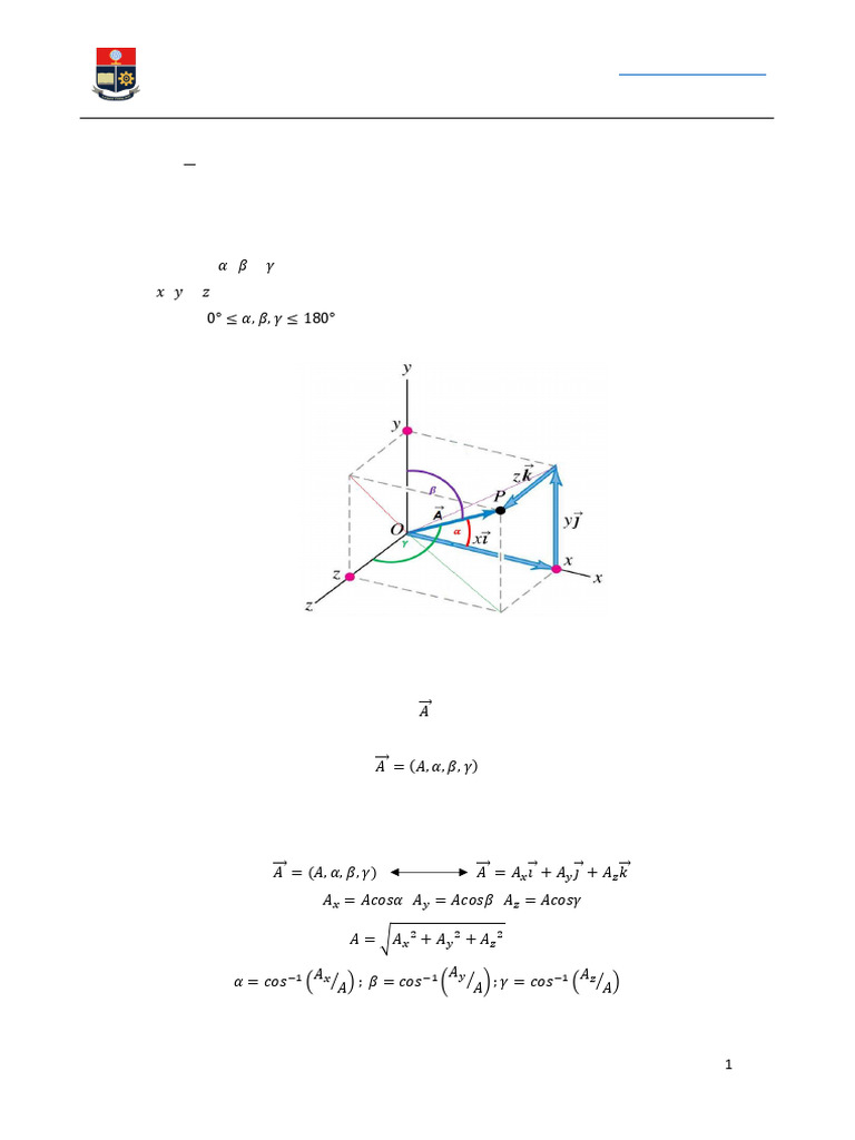 Teoría 13 - Vectores - Vectores en El Espacio, Ángulos Directores | PDF | Ángulo | Vector Euclidiano