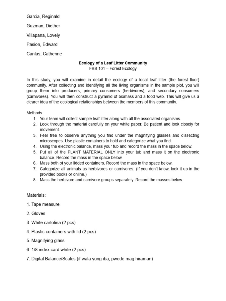 Leaf Litter Ecology Study Guide | PDF | Food Web | Decomposition