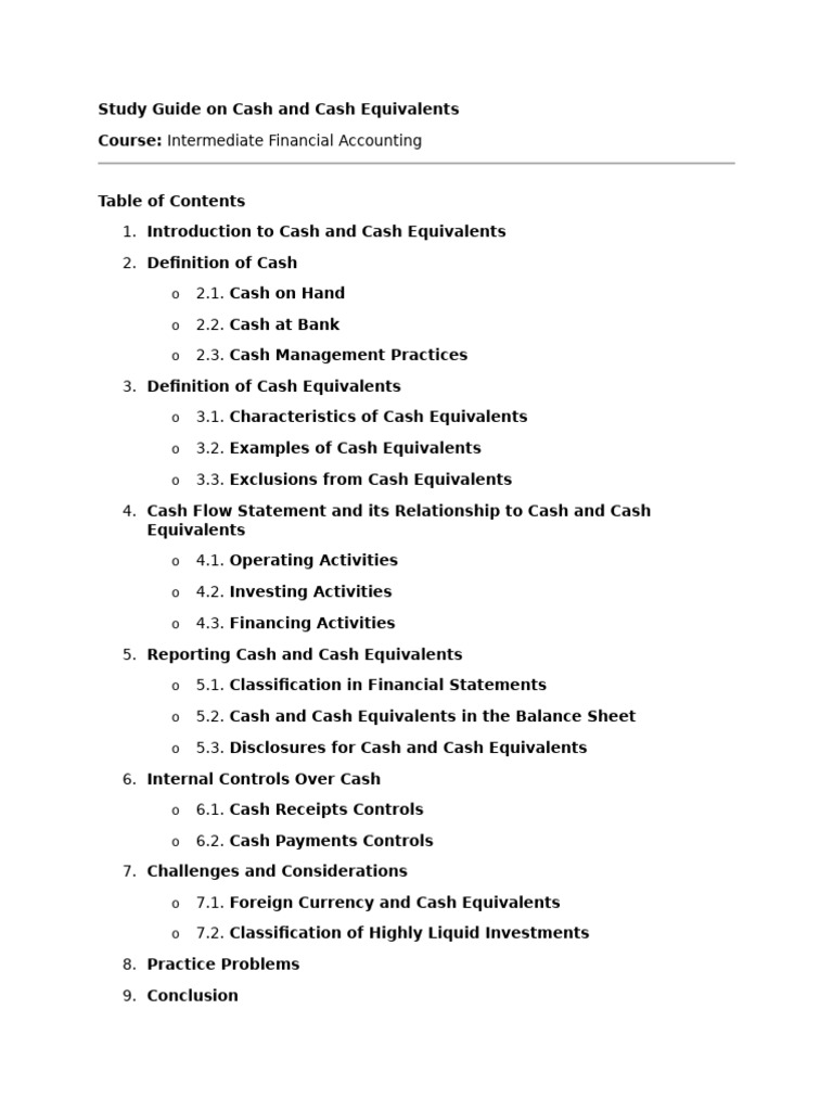 Cash and Cash Equivalents Study Guide | PDF | Cash | Cash And Cash ...