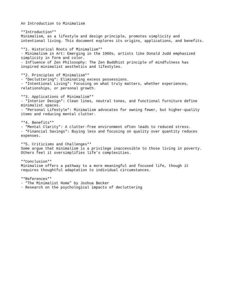 Introduction To Minimalism | PDF