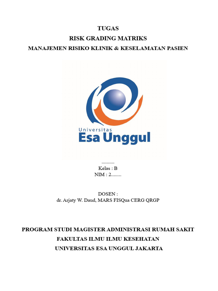 TUGAS RISK GRADING MATRIKS - Manajemen Resiko Klinik | PDF