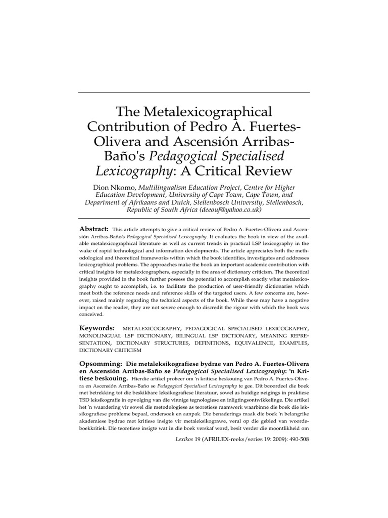 A Critical Review | PDF | Lexicography | Dictionary
