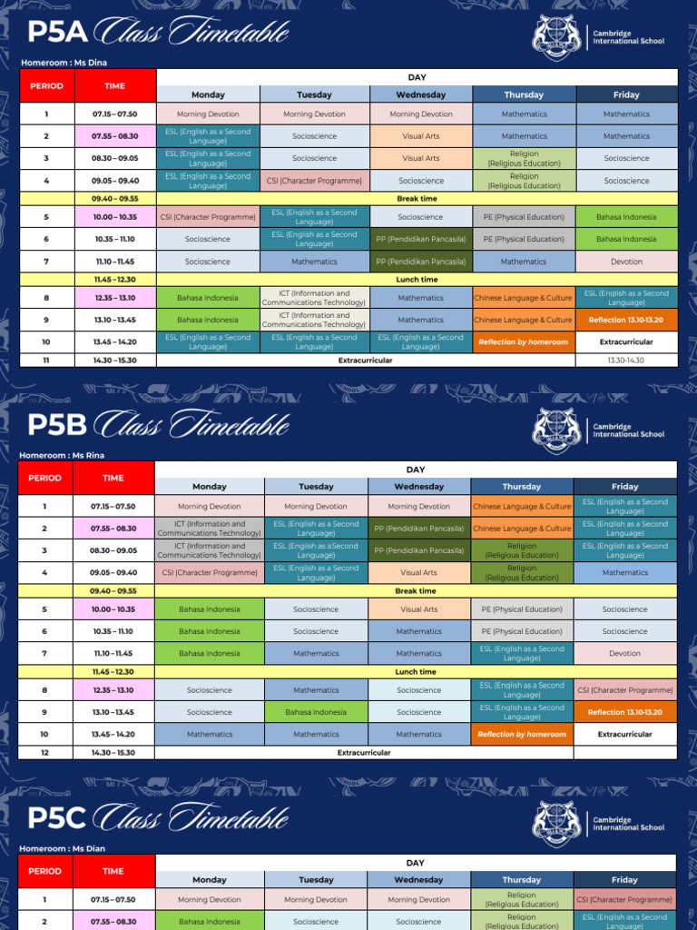 P5-Timetable 2024-2025 | PDF