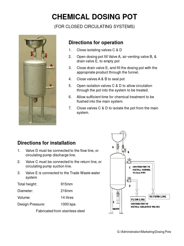 Dosing Pot Instruction and Operation | PDF
