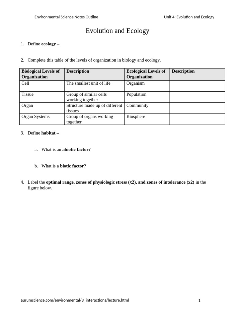 Evolution and Ecology Study Guide | PDF | Evolution | Ecology