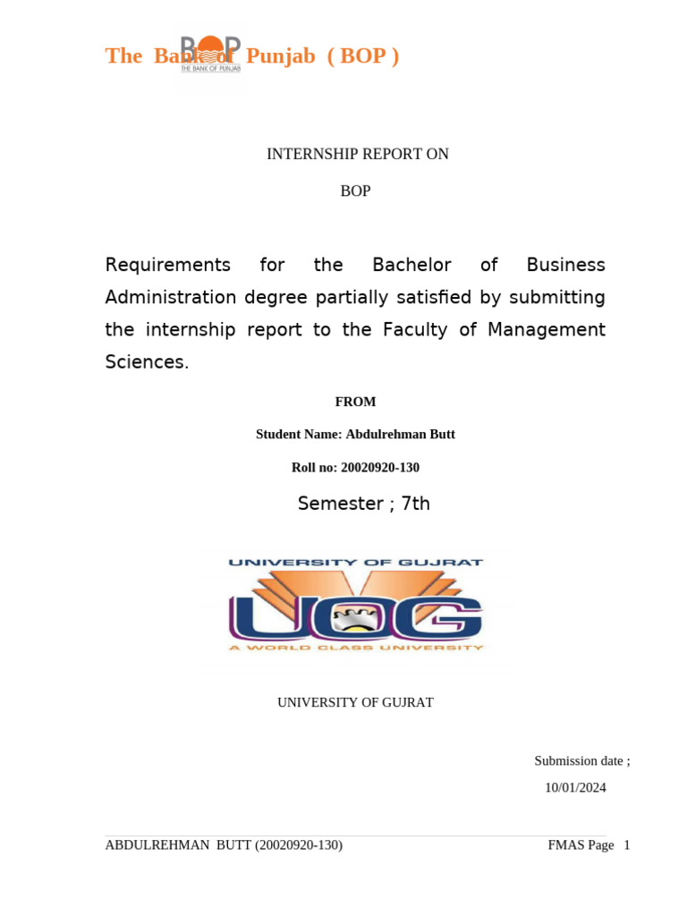 BOP Internship Report Final Draft | PDF | Cheque | Banks