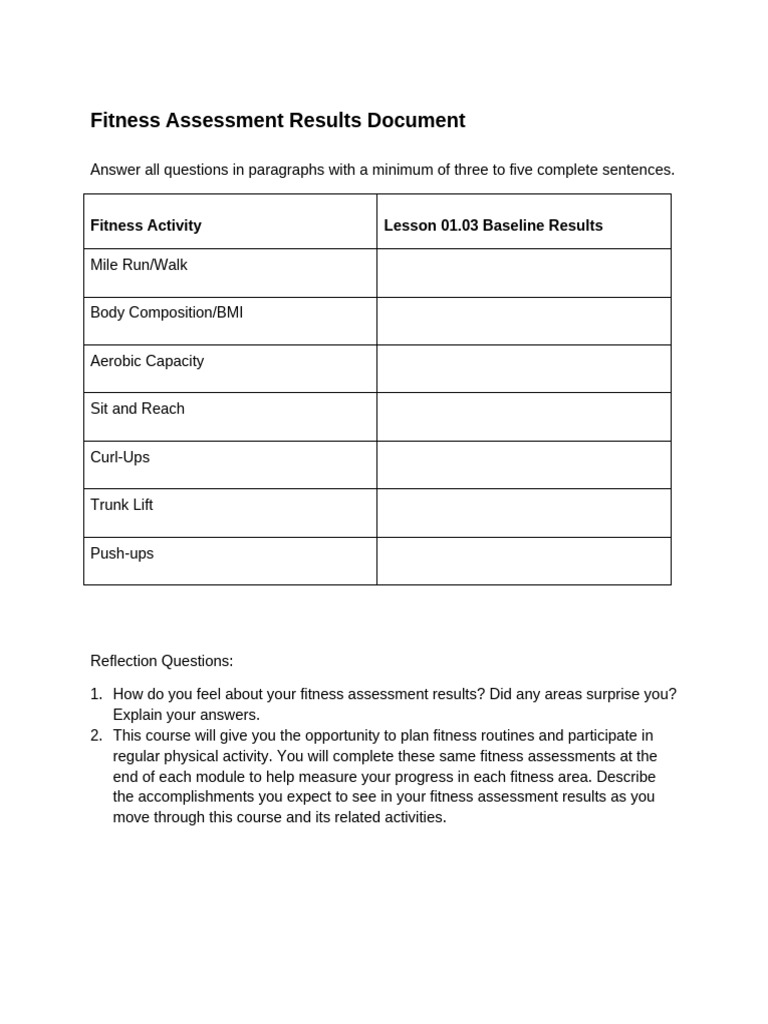 Fitness Assessment Results | PDF