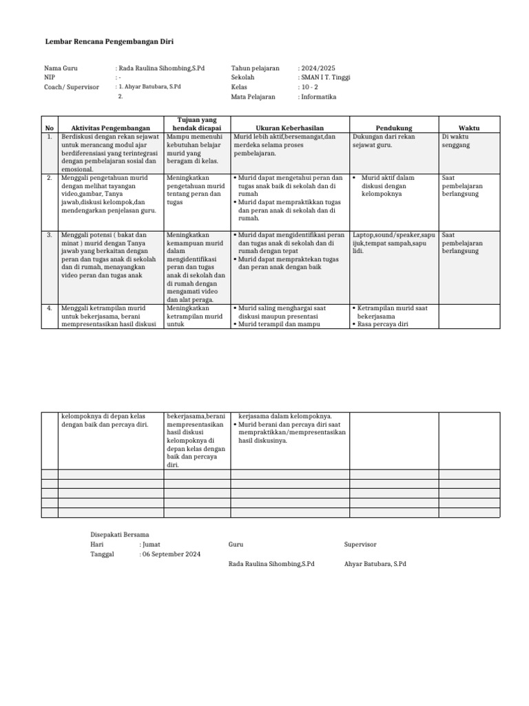 4 - Lembar Rencana Pengembangan Diri | PDF