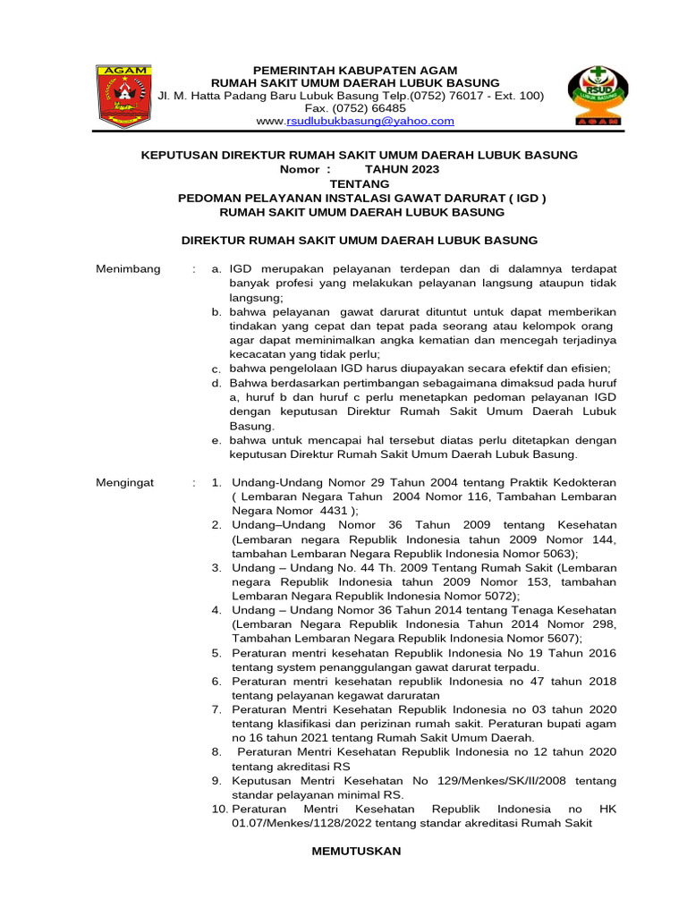 SK Pedoman Pelayanan IGD | PDF