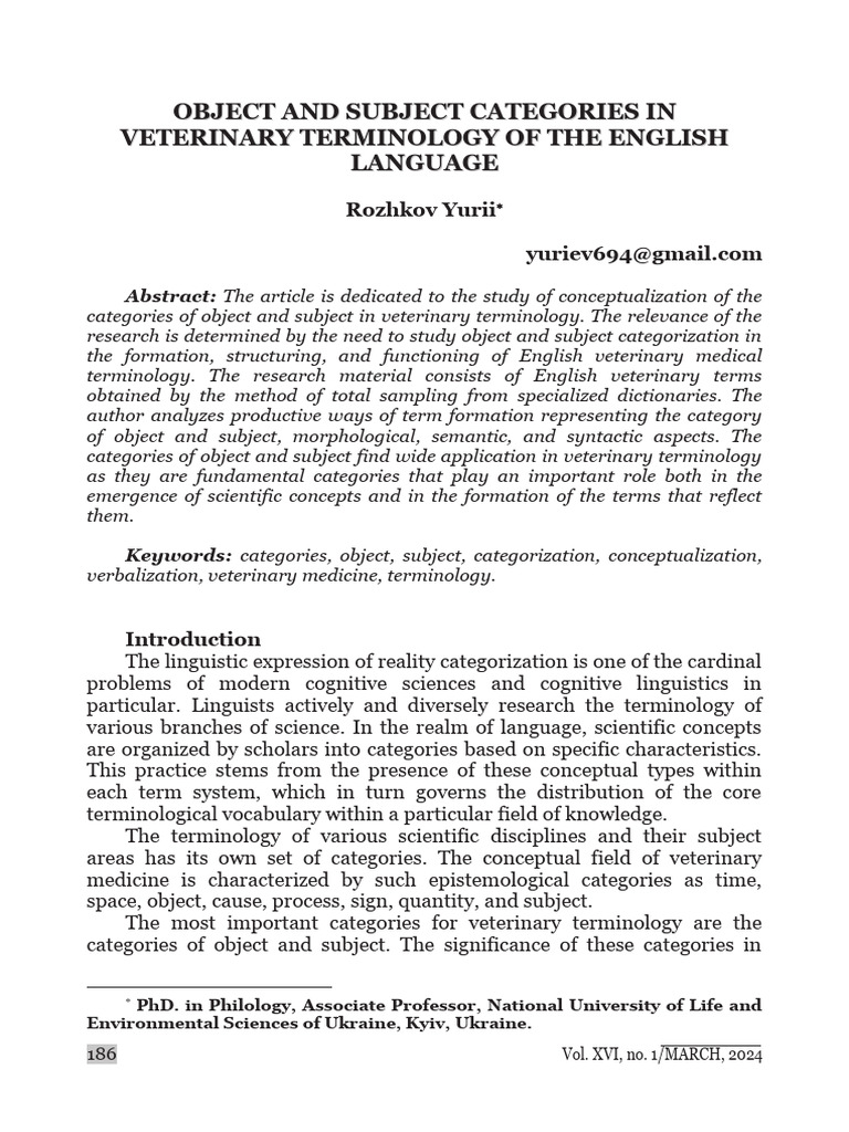 Veterinary Terminology | PDF | Concept | Noun