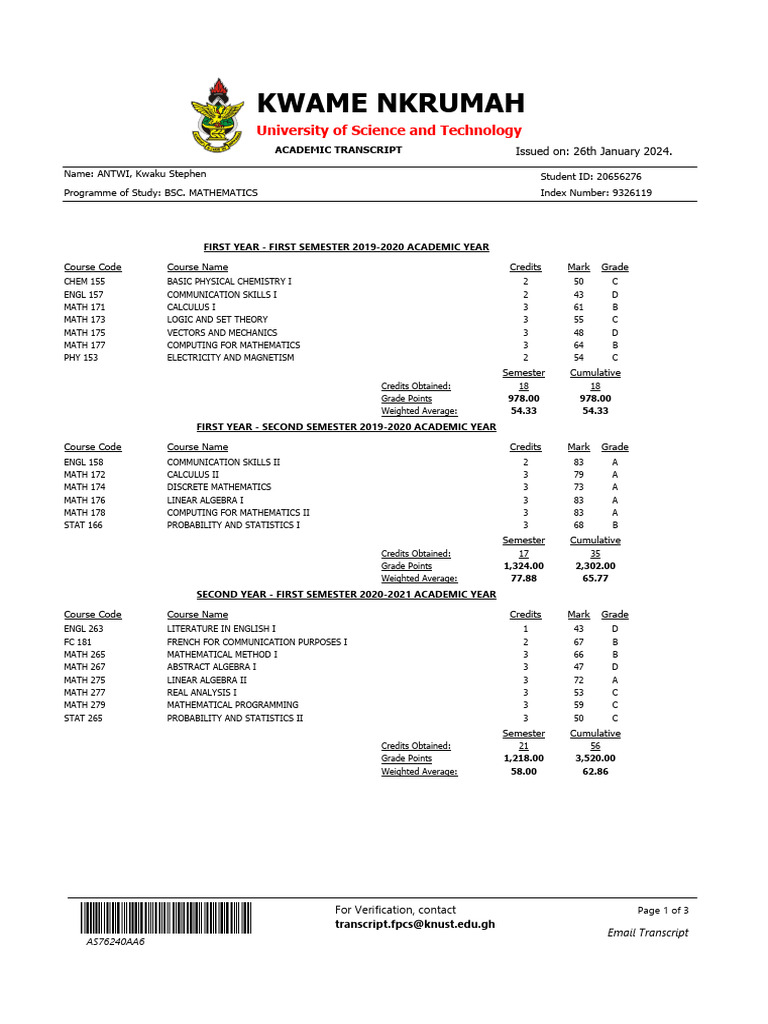 Stephen Kwaku Antwi Knusttranscript As76240aa6 | PDF | Mathematics ...