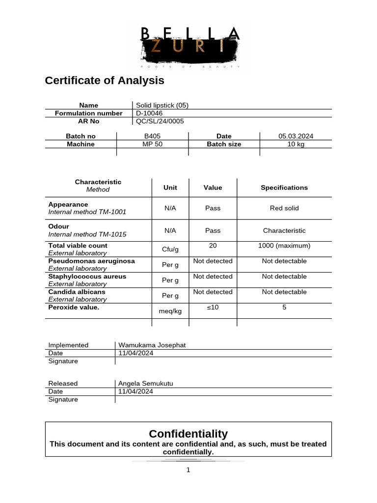 Solid Lipstick (05) BN - B405 COA | PDF