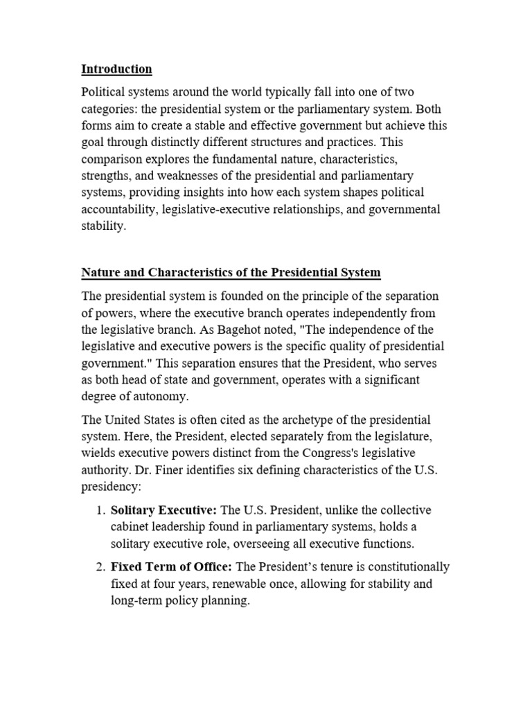 Presidential vs. Parliamentary Systems | PDF | World Politics ...