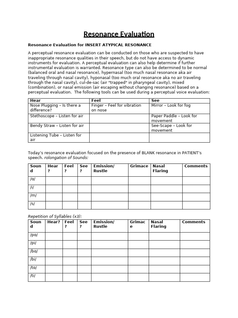 Resonance Evaluation For INSERT ATYPICAL RESONANCE | PDF | Phonetics ...