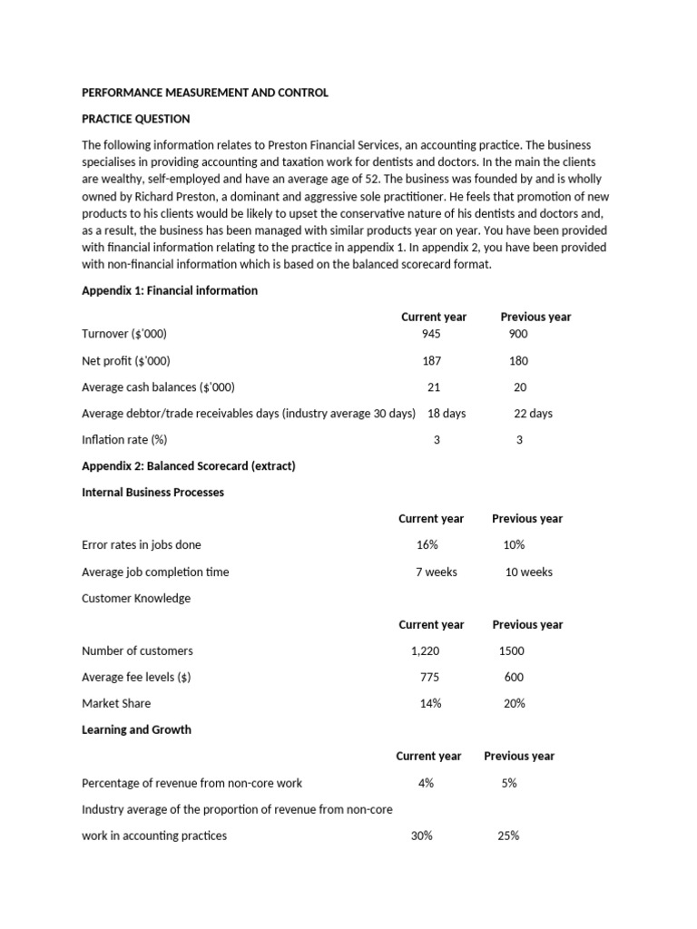 Performance Measurement and Control Preston | PDF | Revenue | Business ...