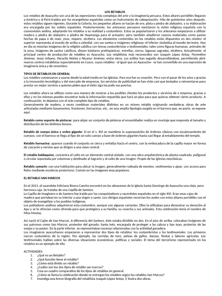 LOS RETABLOS 1ero | PDF | Perú