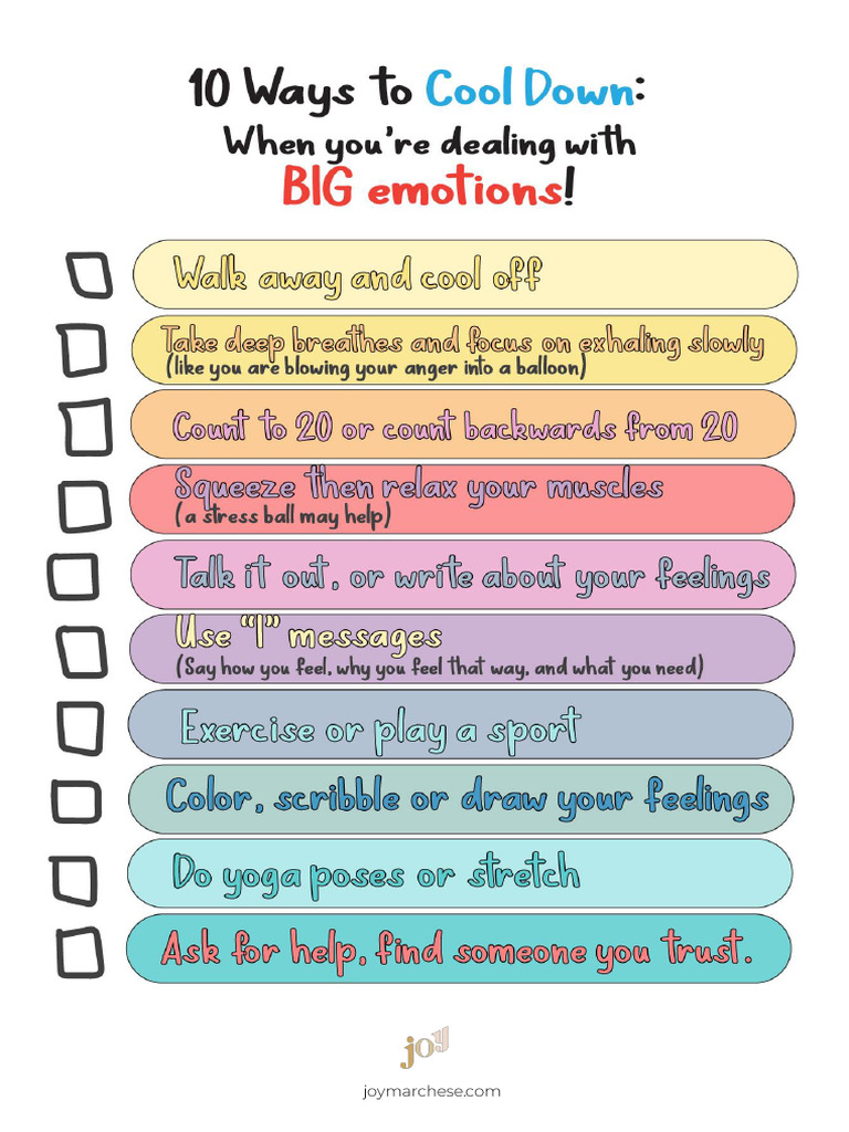 10 Ways To Cool Down When You're Dealing With Big Emotionss | PDF