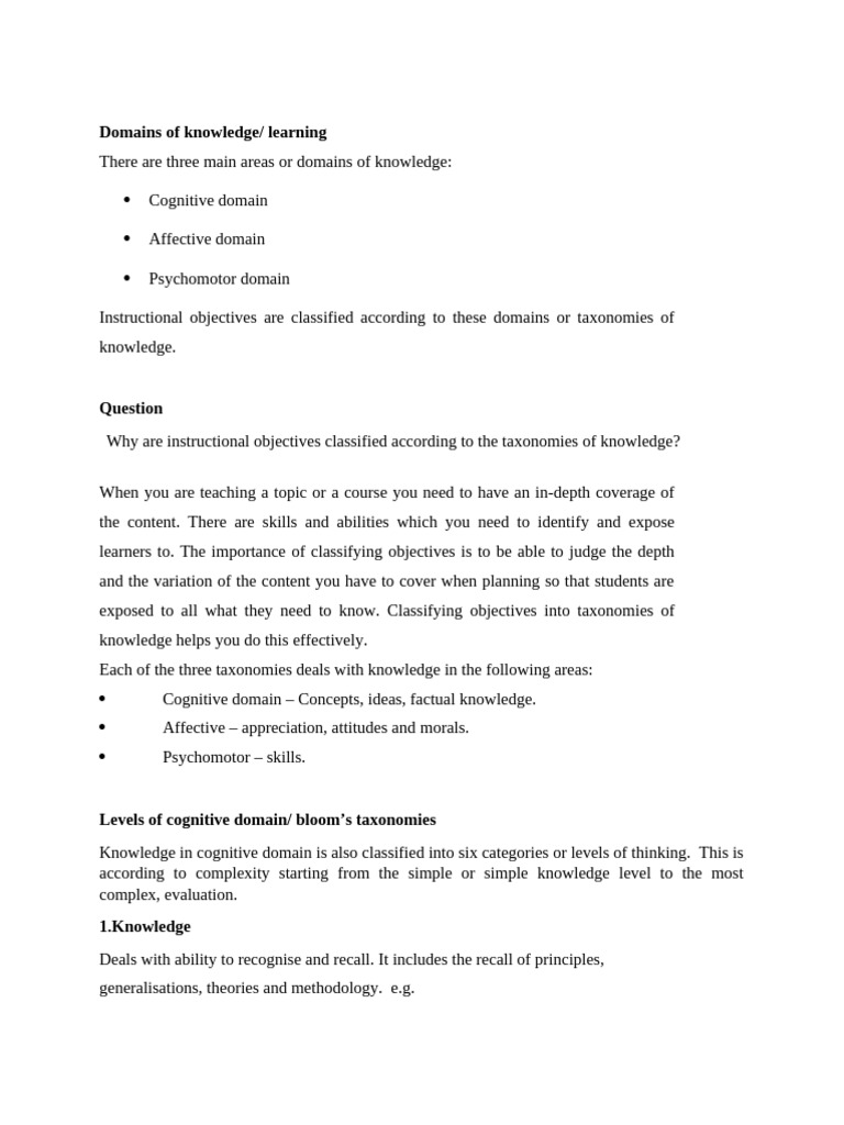 Understanding Cognitive Domain Levels | PDF | Learning | Knowledge