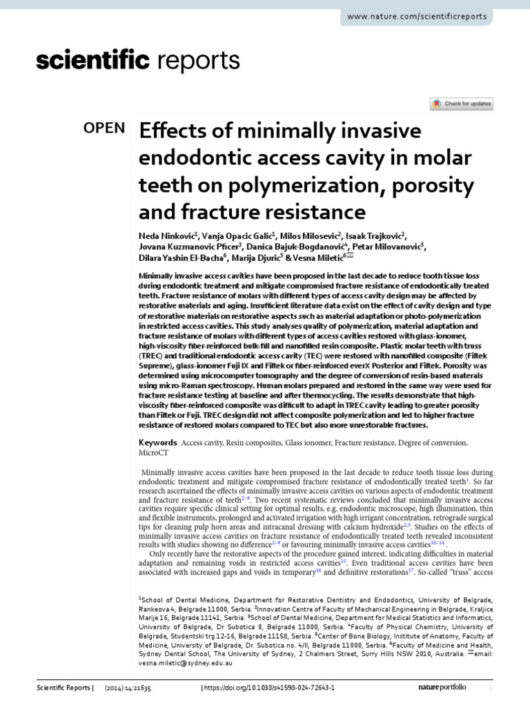 Effects of Minimally Invasive Endodontic Access Cavity in Molar Teeth ...