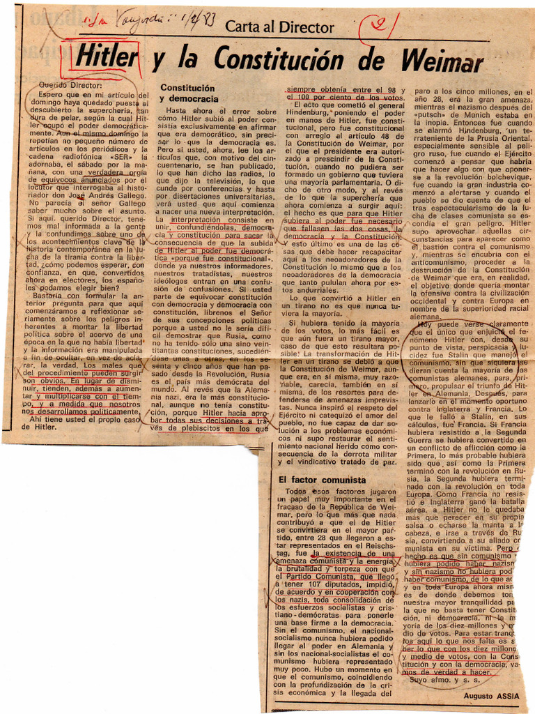Hitler Y La Constitución De Weimar 1 2 83 Pdf