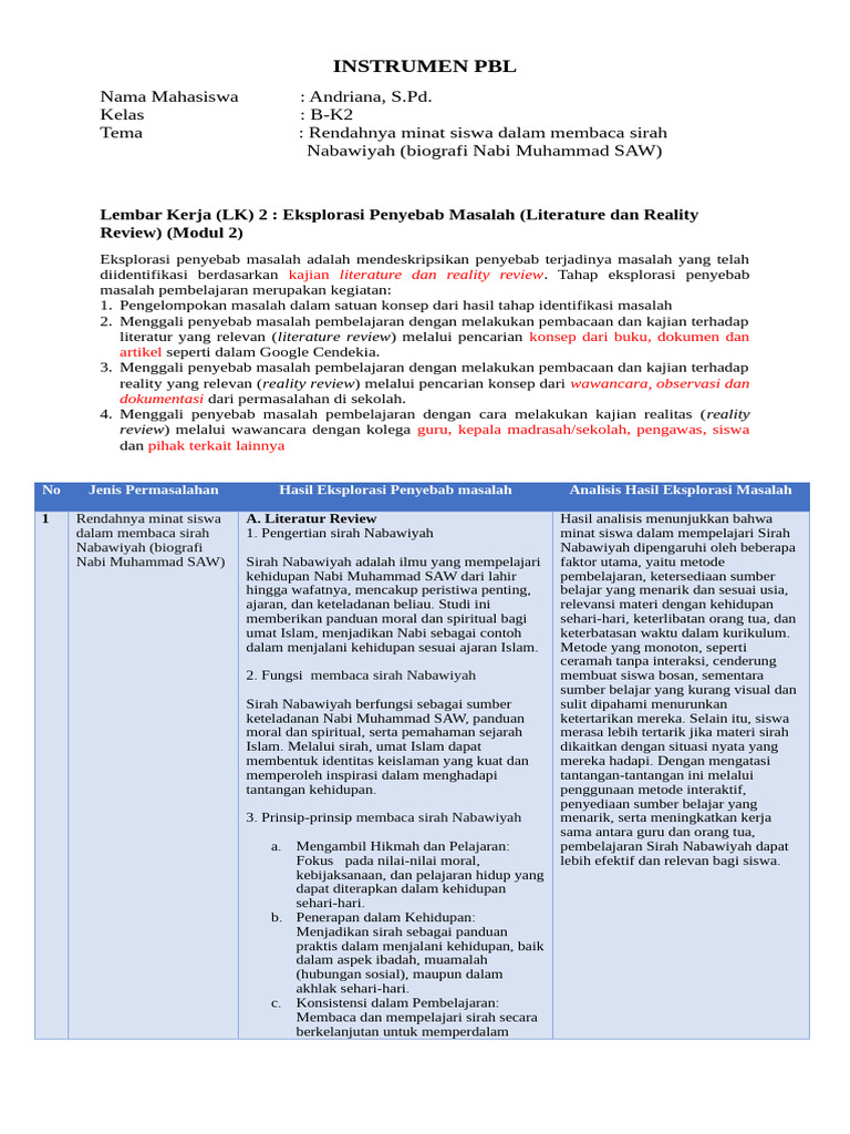 PBL - LK 2 Eksplorasi Penyebab Masalah (Literatur Dan Reality Review) | PDF | Sains & Matematika