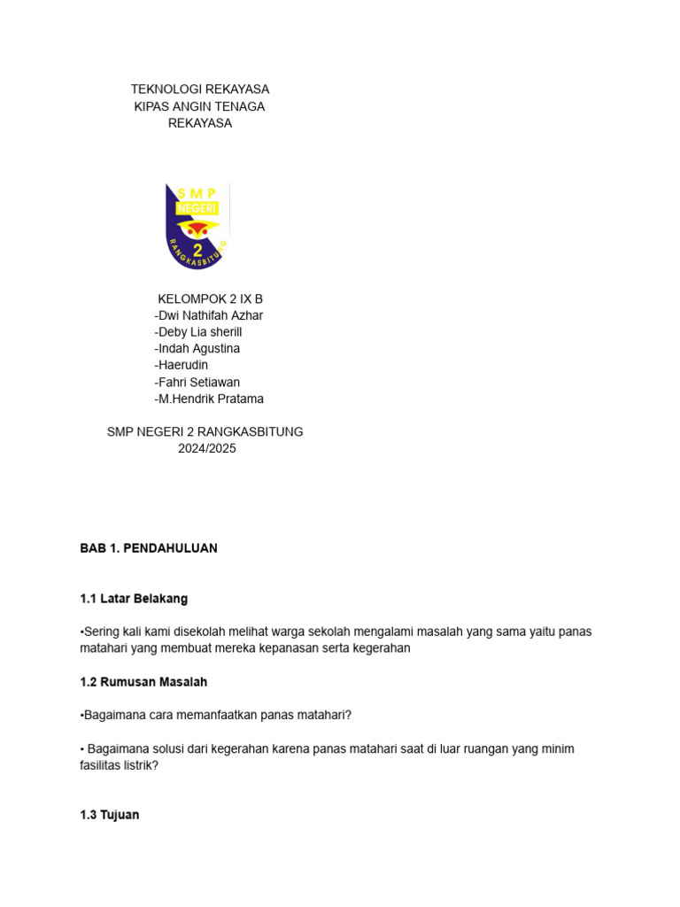Proposal Teknologi Rekayasa Kelompok 2 9B Evaluasi | PDF