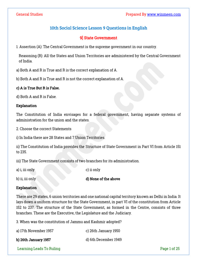 10th Social Science Lesson 9 Questions in English | PDF | Speaker ...