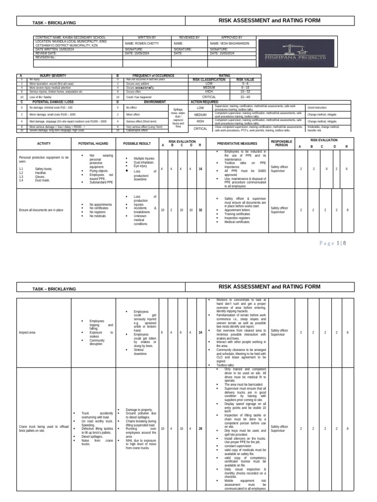 bricklaying | PDF | Occupational Safety And Health | Risk