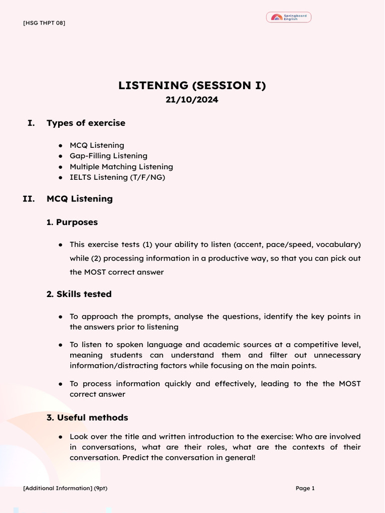 2024 - 10 - 21 In-Class Handout | PDF | Multiple Choice | English Language