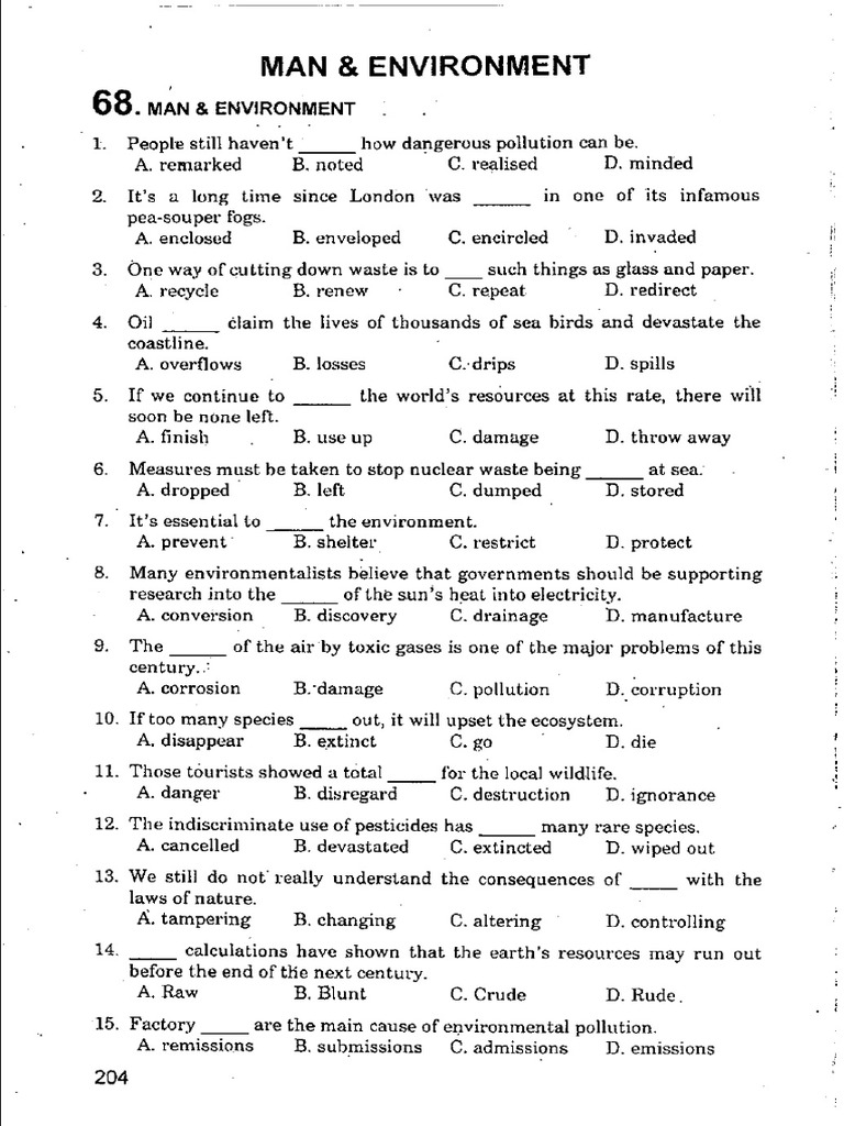 MCQ Vocabulary - Environment 1 | PDF