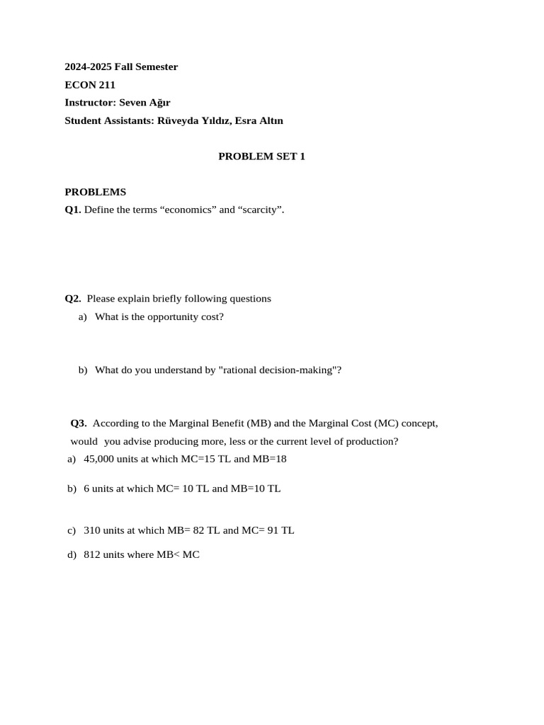 Economics Problem Set Guide | PDF | Economics | Economies